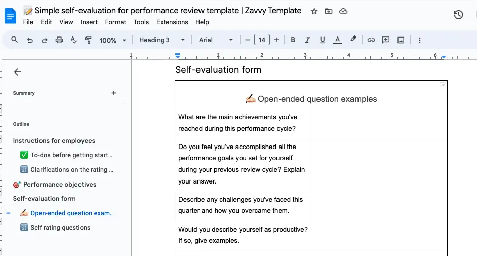 Employee Self-Evaluation Template Examples to Drive Growth and Performance | Zavvy